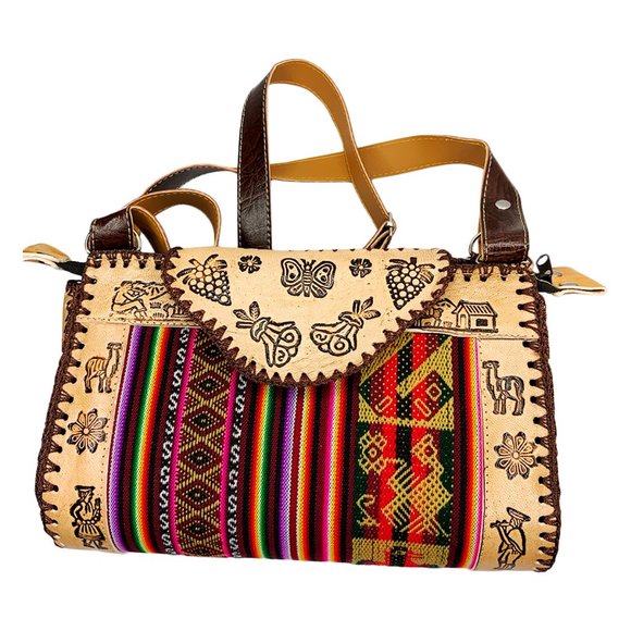 Peru | Bags | New Peru Cusco Womens Textile Fabric Embossed Leather ...